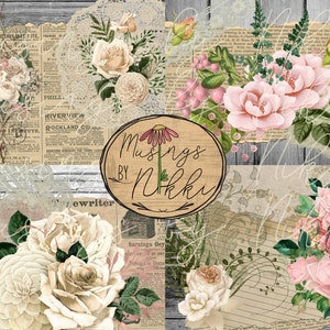 Rustic Lovely Florals Digital Paper Pack; Eclectic Shabby Chic, Barn ...
