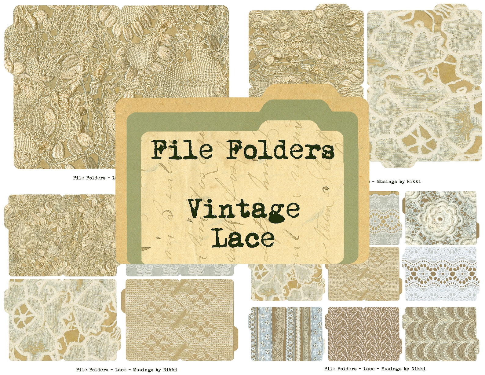 Vintage Lace File Folders Printable | Etsy
