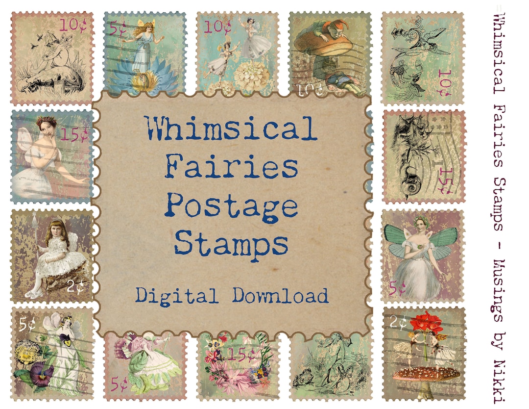 Whimsical Fairies Postage Stamps - Digital, Magical, Vintage, Fairy ...