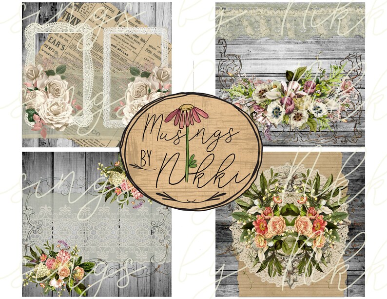 Rustic Lovely Florals Traveler's Notebook Digital Paper Pack; Eclectic ...