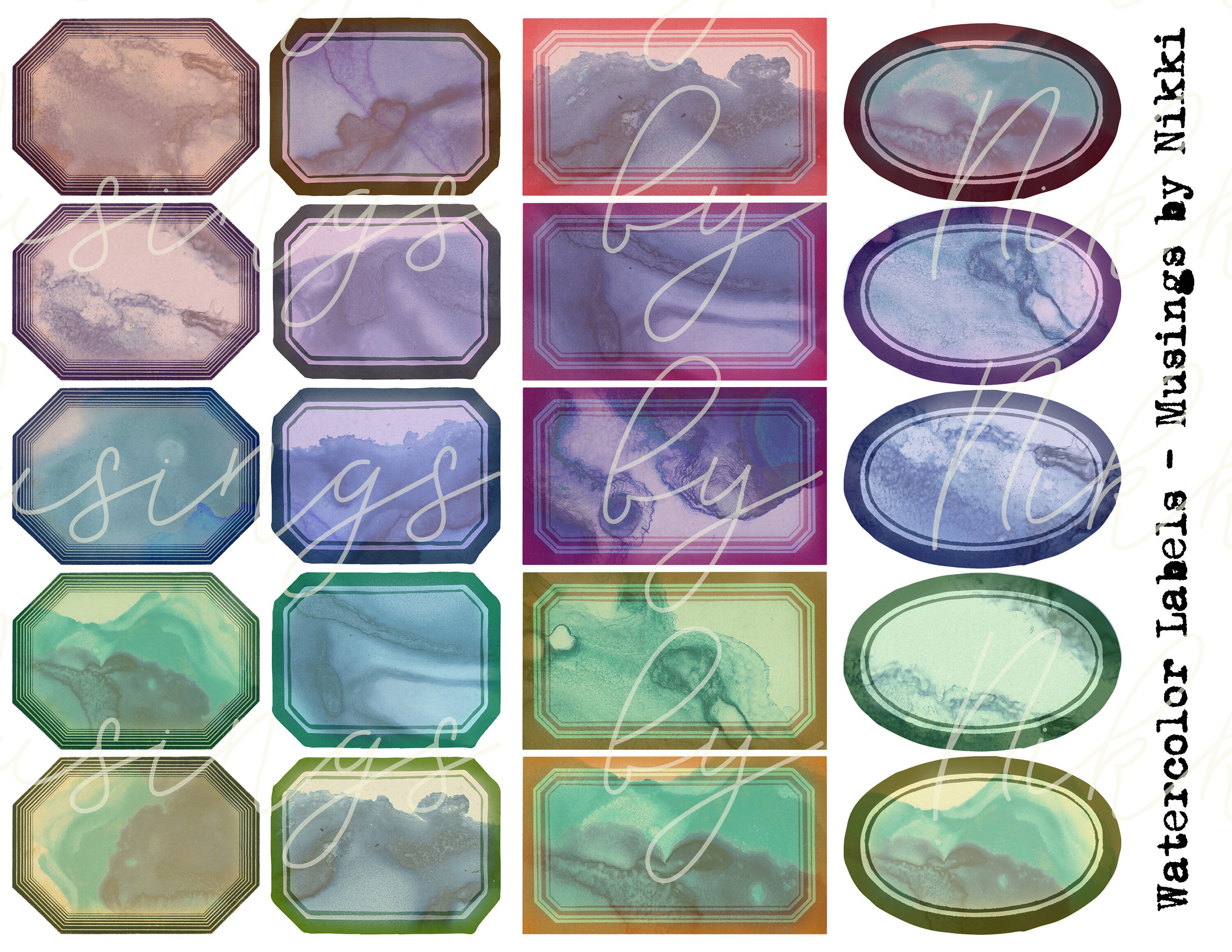 Watercolor Labels Digital Page Ocean Pastel | Etsy
