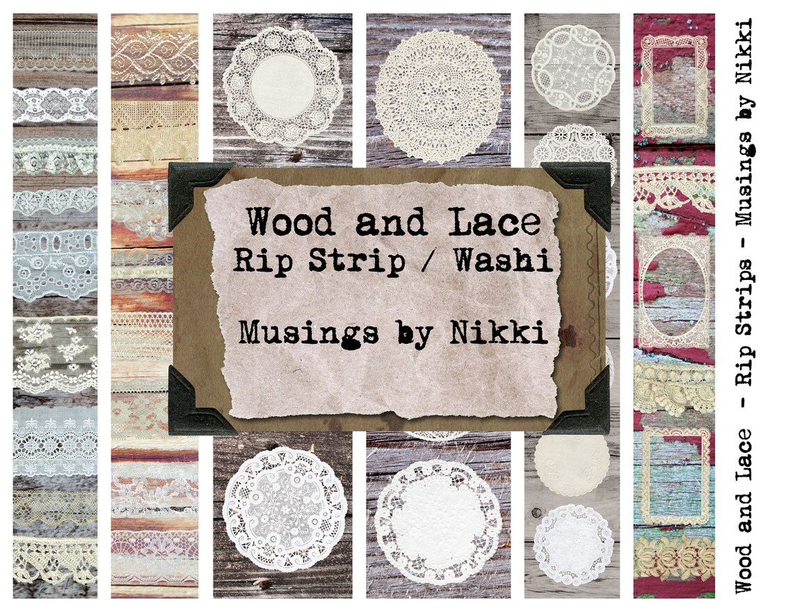 Wood and Lace Rip Strip Washi Tape Digital Ephemera - Etsy