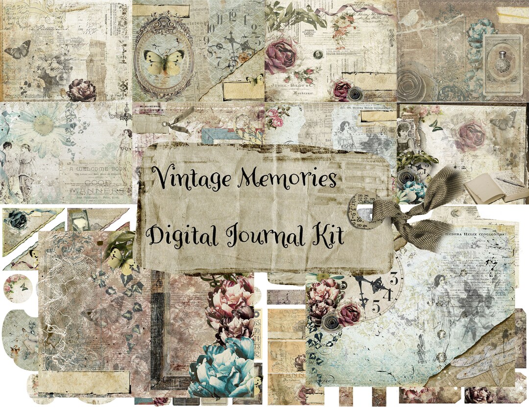 Vintage Memories Shabby Chic Digital Journal Kit - Floral, Soft, - Etsy