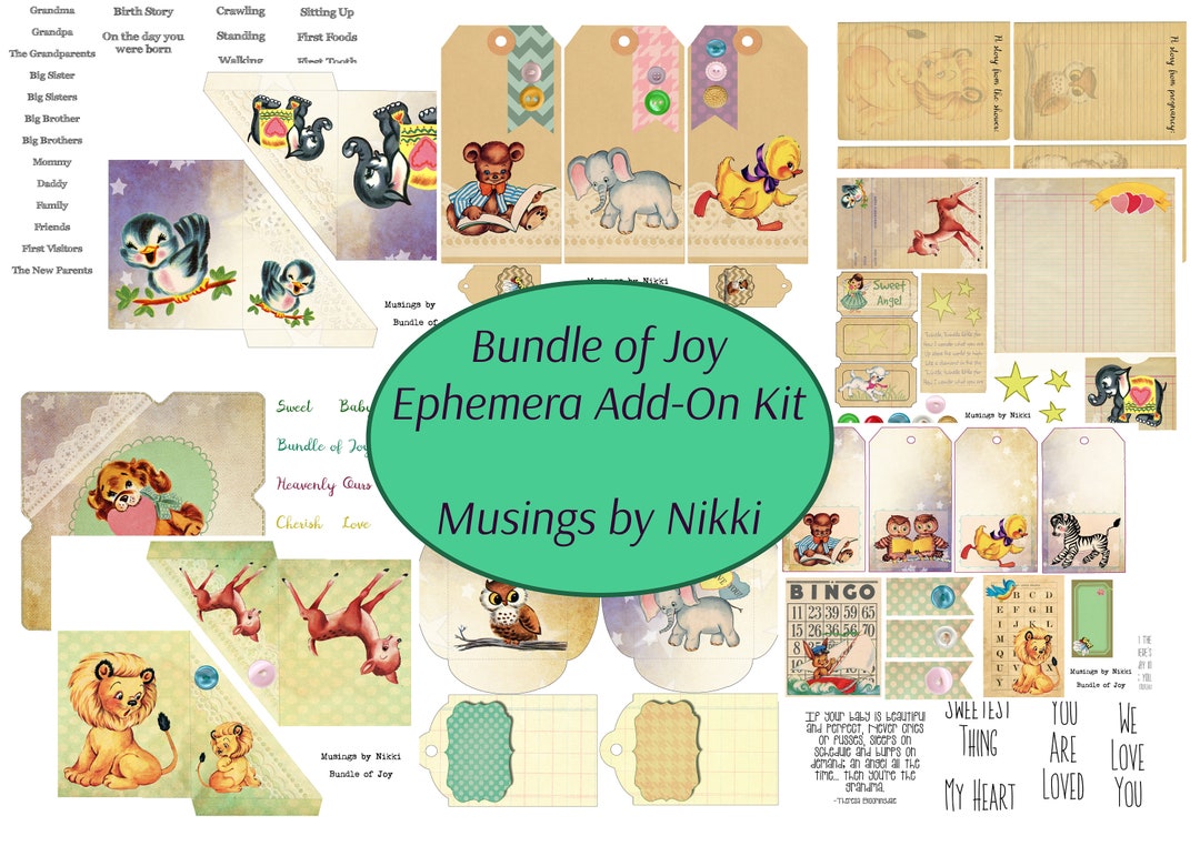 Bundle of Joy Digital Vintage-retro Ephemera Add-on Kit - 10 Pages for ...
