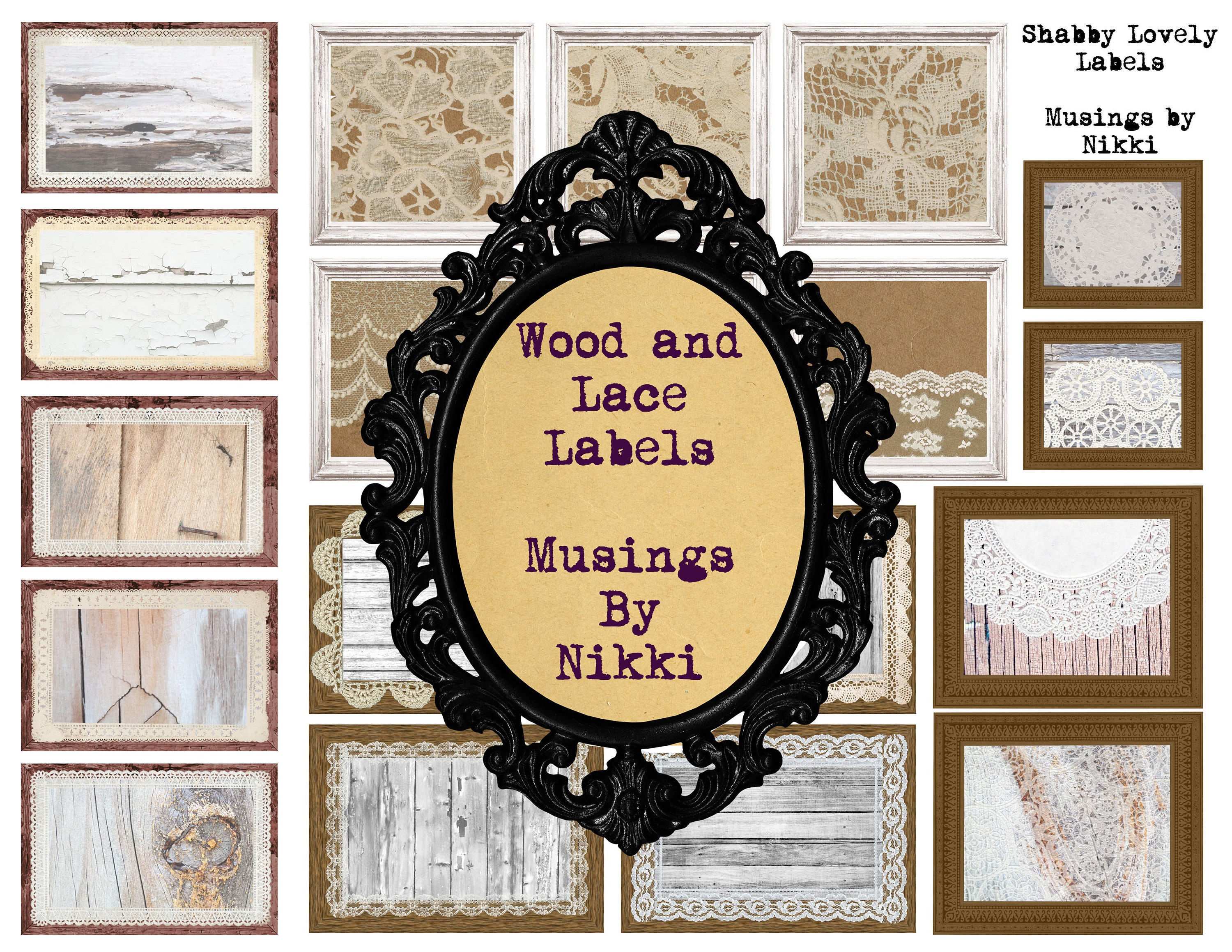 Wood and Lace Labels Digital Page Wooden lace doilies | Etsy