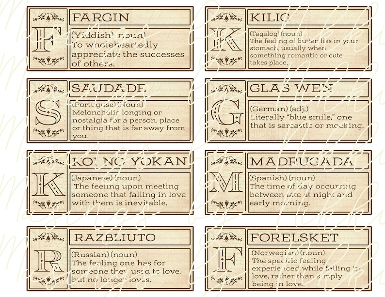 Fascinating Word Cards - Digital Ephemera, Flashcards, Vocabulary, Junk ...