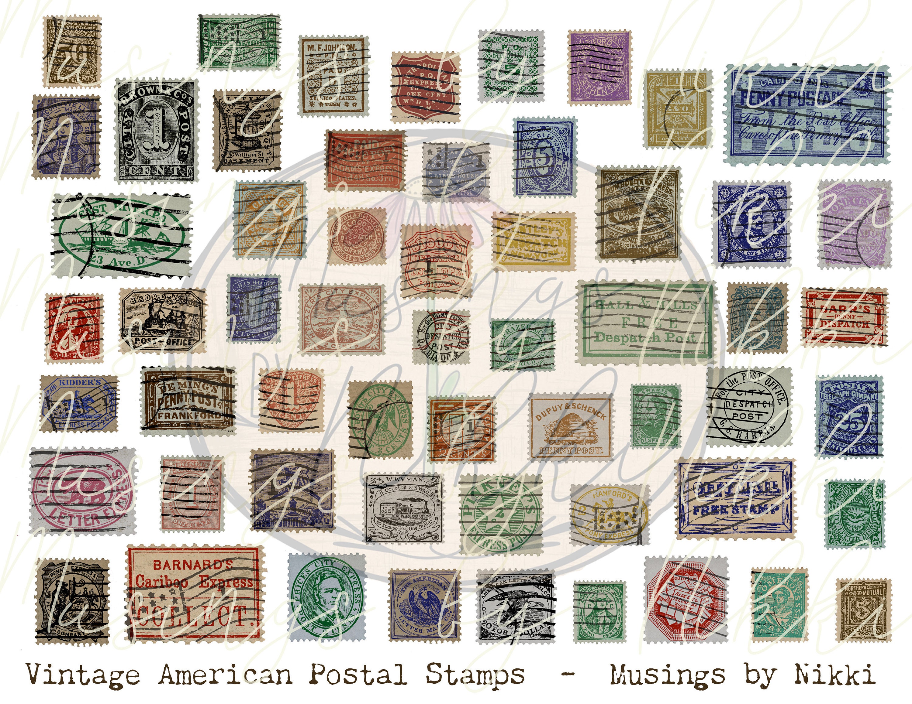 Vintage American Postage Stamps Digital Postal Junk | Etsy