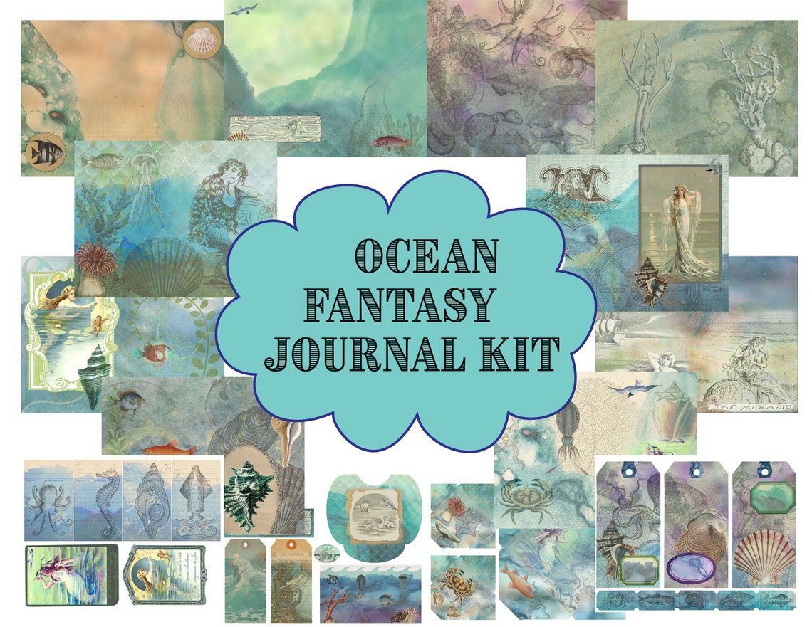 Ocean Fantasy Digital Journal Kit Mermaids Ocean Life - Etsy