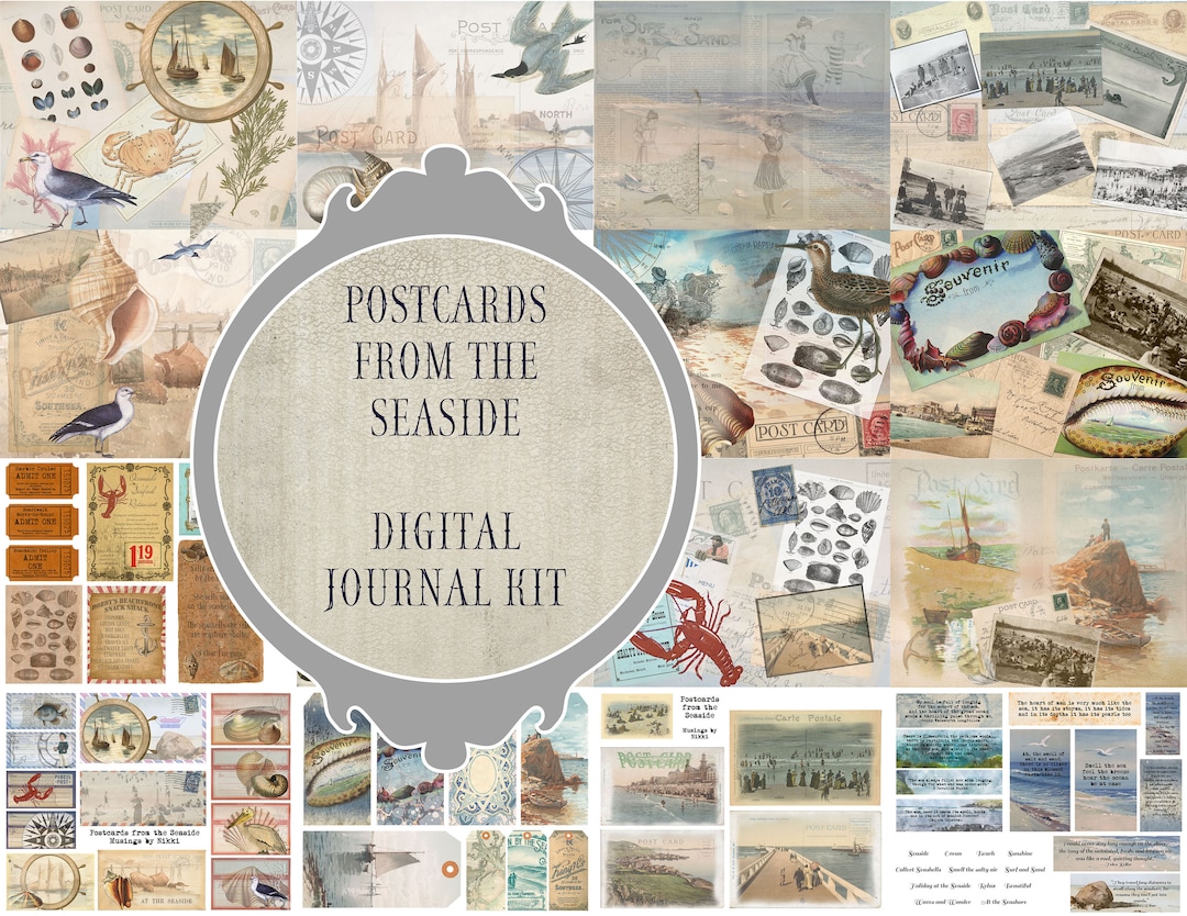 Postcards From the Seaside Digital Journal Kit; Holiday, Ocean, Vintage ...