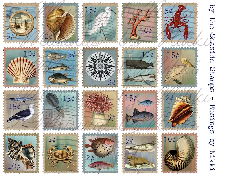 By the Seaside Postage Stamps - Digital, Ocean, Sea, Water, Junk ...