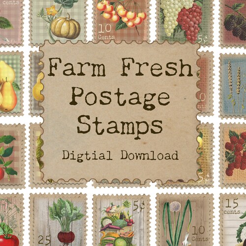 Farm Fresh Postage Stamps Digital Fruit Vegetables Junk - Etsy
