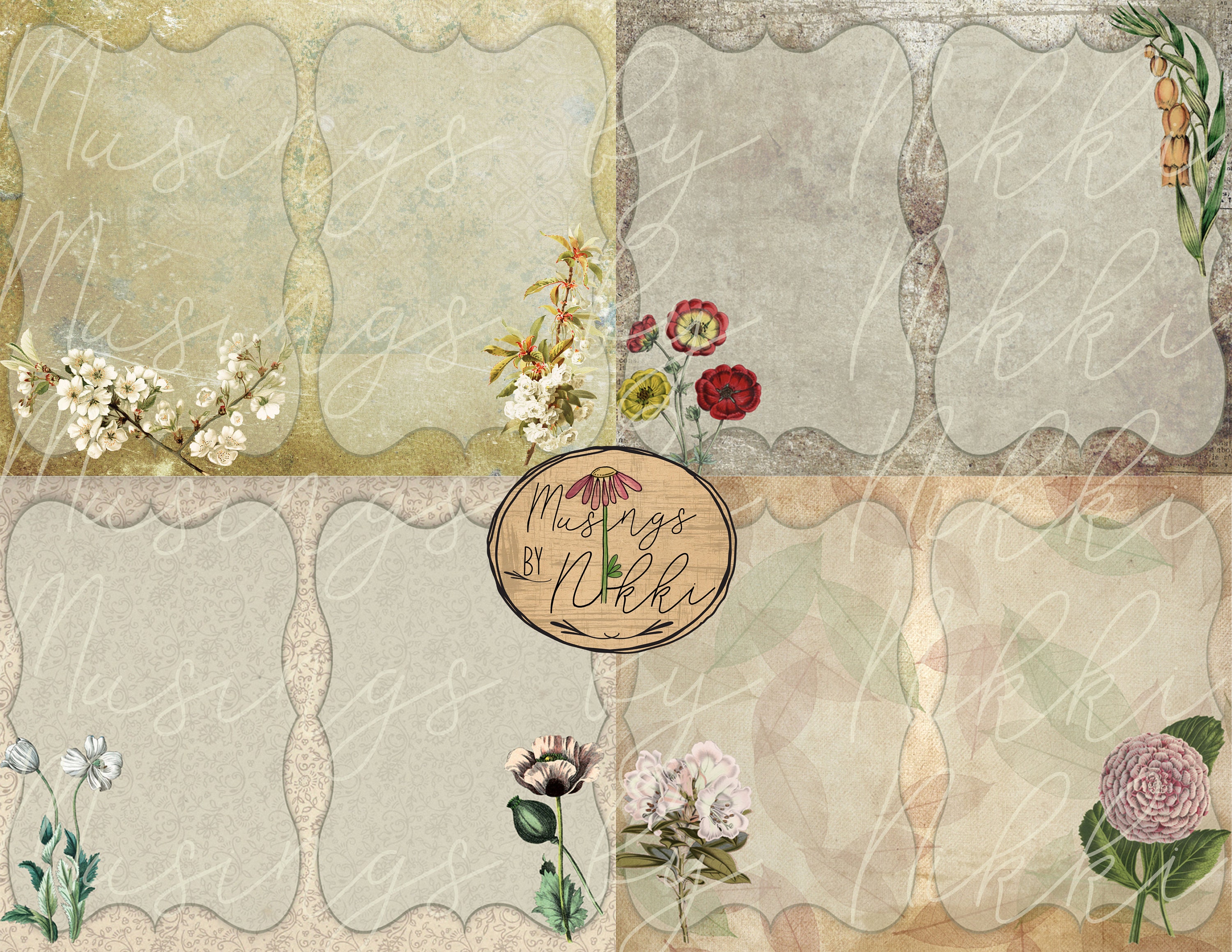 Shabby Floral Journal Pages Digital Journal Papers | Etsy