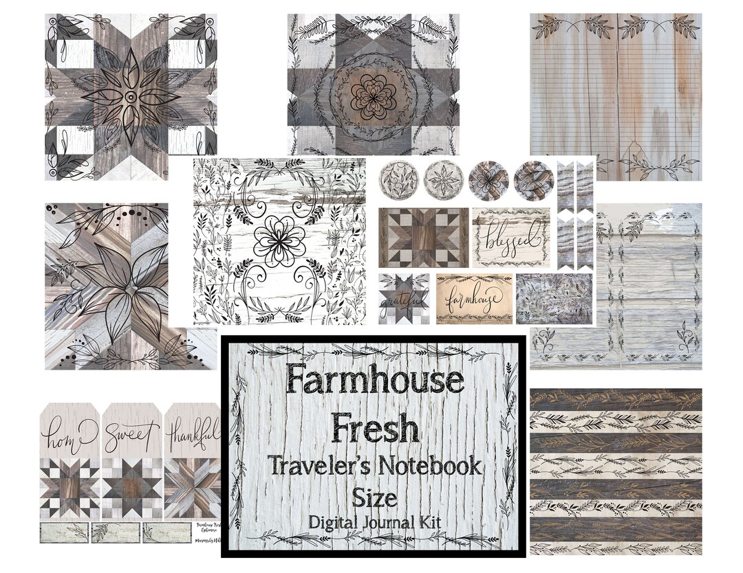 Farmhouse Fresh Traveler's Notebook Size Digital Journal Kit; Rustic ...