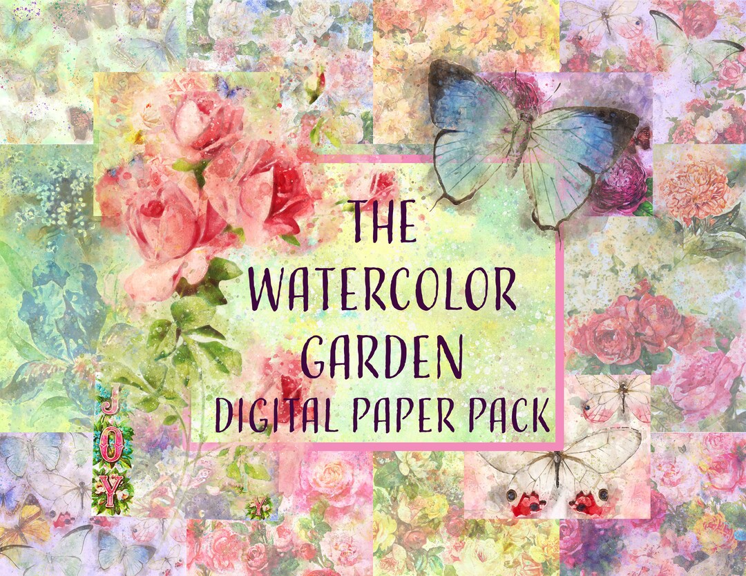 The Watercolor Garden Digital Paper Pack - Flowers, Butterflies - Etsy