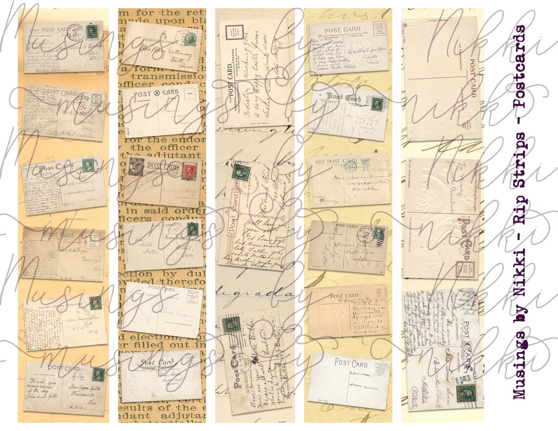 Postcards Rip Strip Washi Tape Digital Ephemera | Etsy