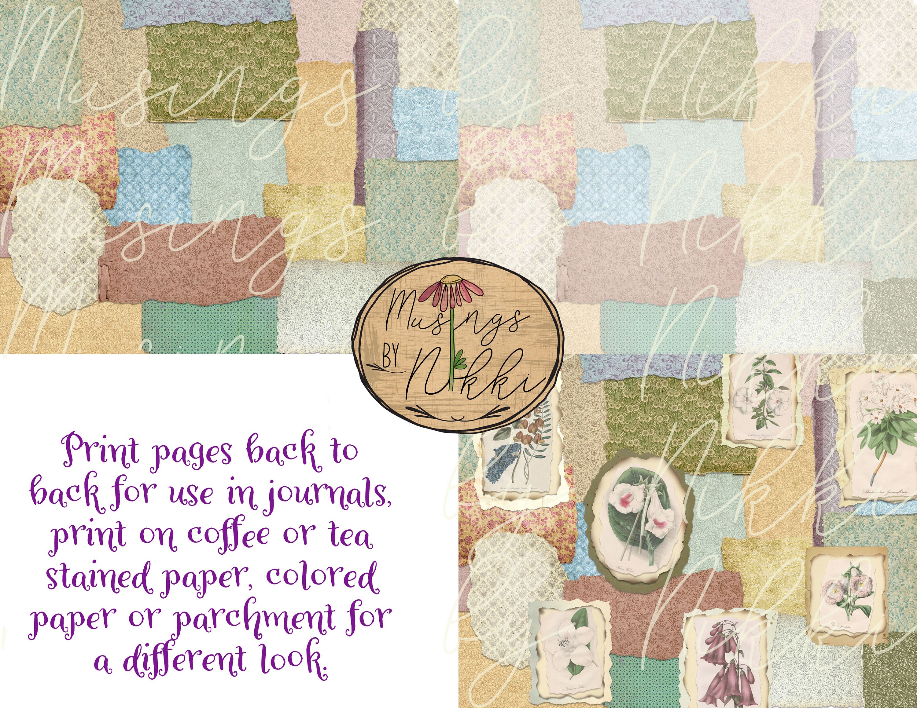 Torn Spring Florals Digital Journal Kit - Etsy