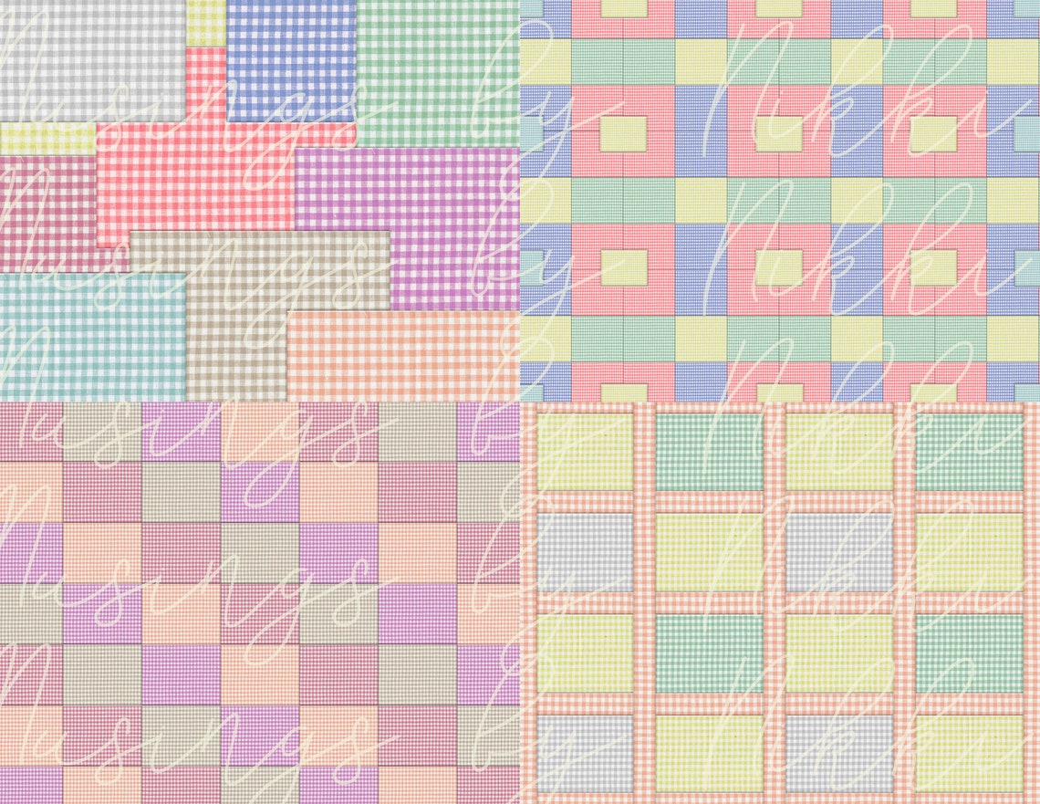 Pastel Gingham Digital Paper Pack Fabric Paper Quilted | Etsy