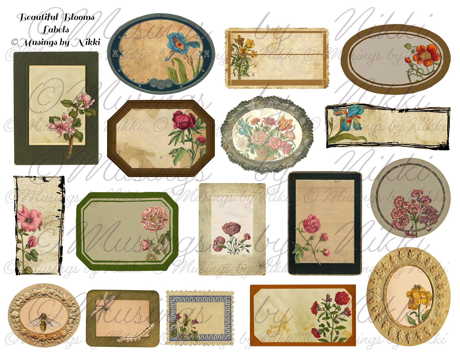 Beautiful Blooms Digital Labels - Etsy