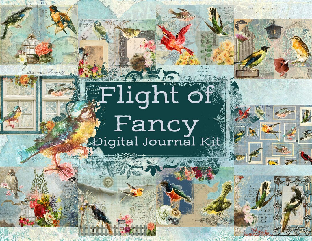 Flight of Fancy, Digital Journal Kit - Birds, Floral, Whimsical - Etsy