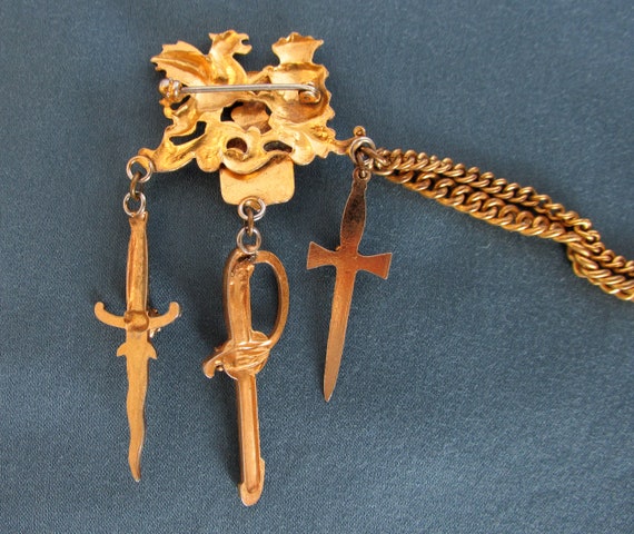 Brass Chatelaine Brooch Shriners Scimitar Crescent Mo… - Gem