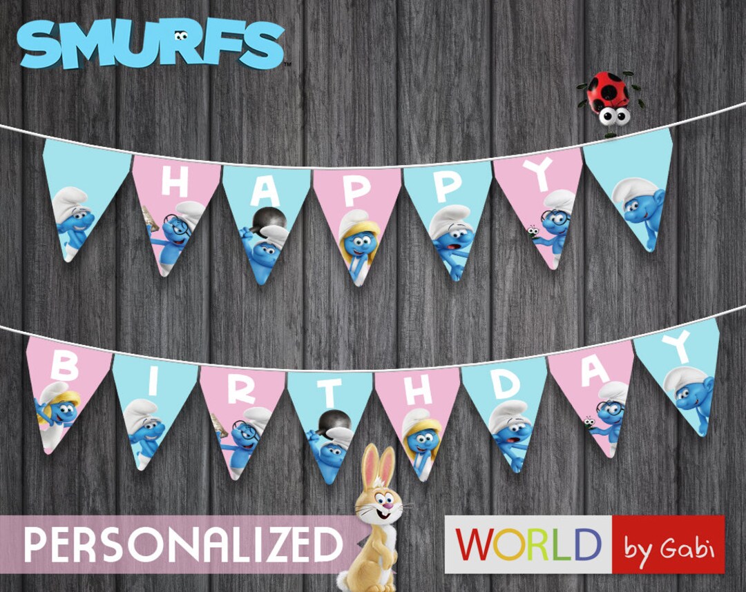 Digital Smurfs Banner | Smurfe Banner | Birthday Banner | Smurfs Party ...