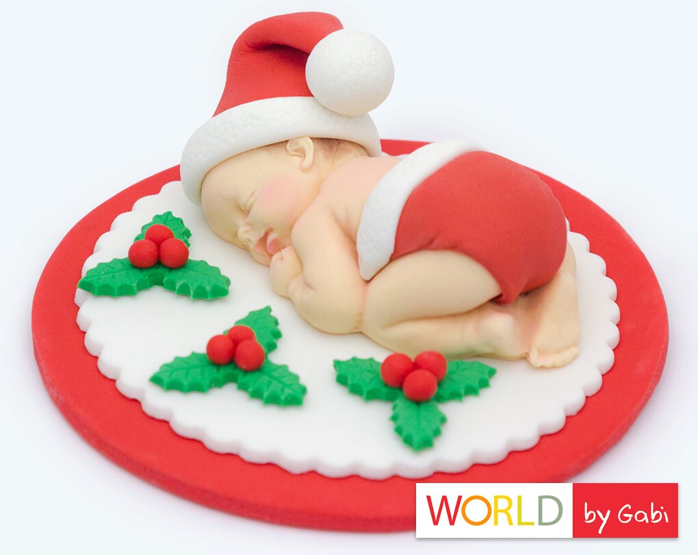 Handmade Christmas Baby Fondant Cake Topper | Santa Theme - Etsy