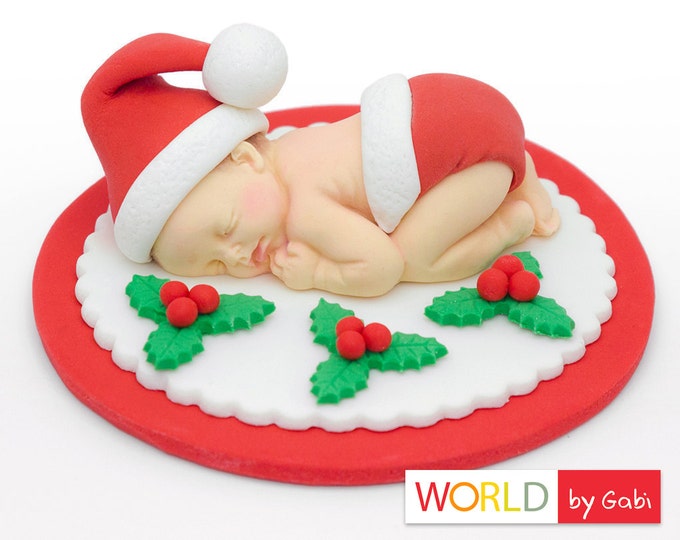Christmas Baby Fondant Santa Baby Cake Toppers Baptism Cake Toppers ...