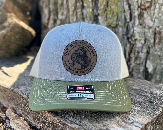 Richardson 112FP Mesh Back 5 Panel Trucker Hat With Custom Vegan Leather Patch Bulk Hats Custom ...