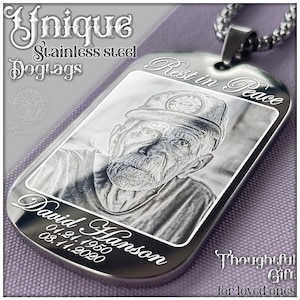 Custom Photo Engraved Dog Tag Necklace - Stainless Steel Memorial ...