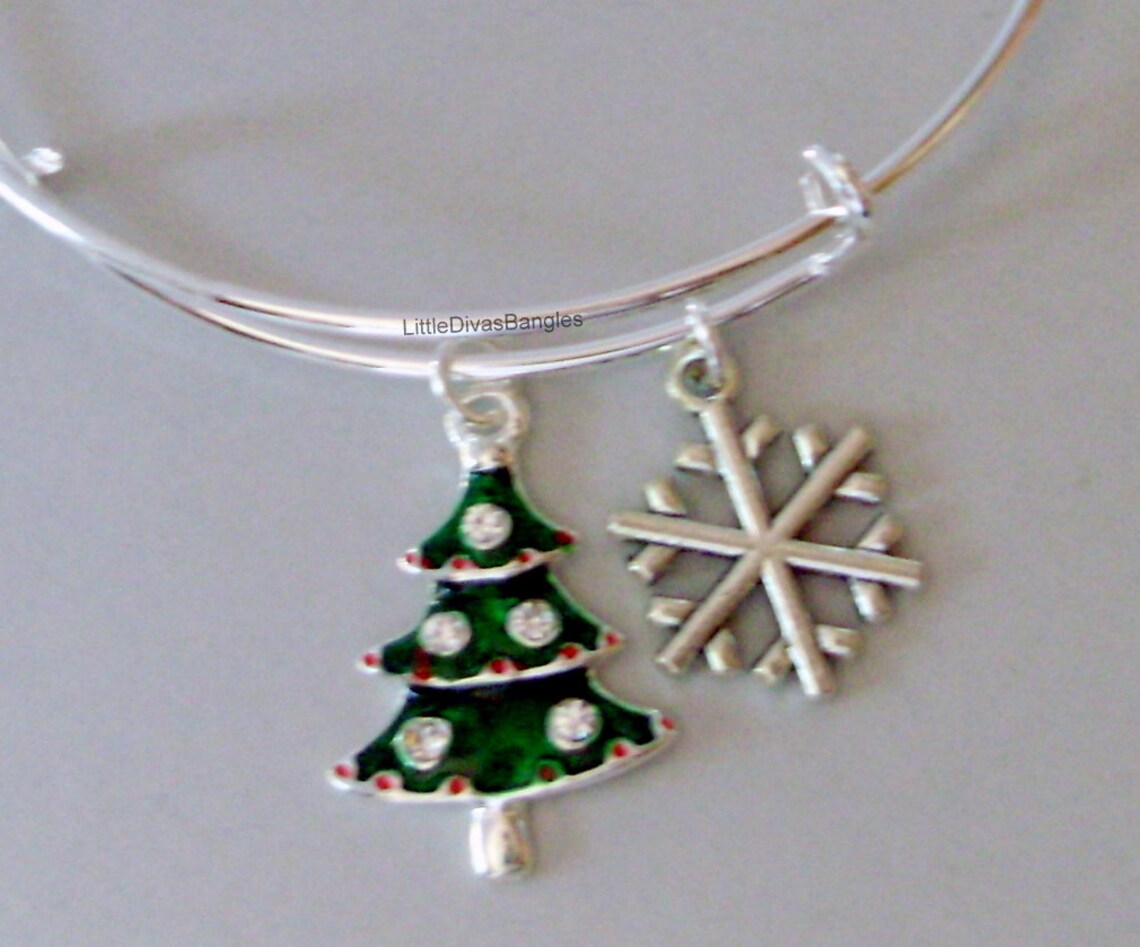 Christmas Tree / Snowflake CHRISTMAS Adjustable BANGLE | Etsy