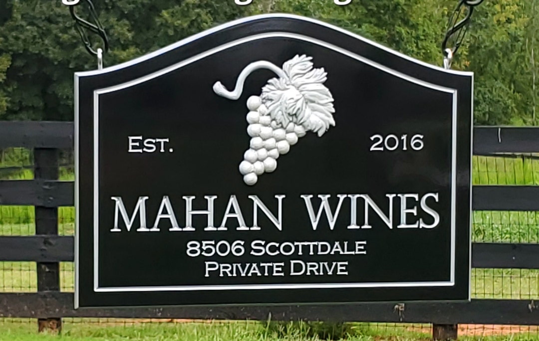 Winery Sign Carved Grapes Vineyard Name, Orchard Signs Private Road ...
