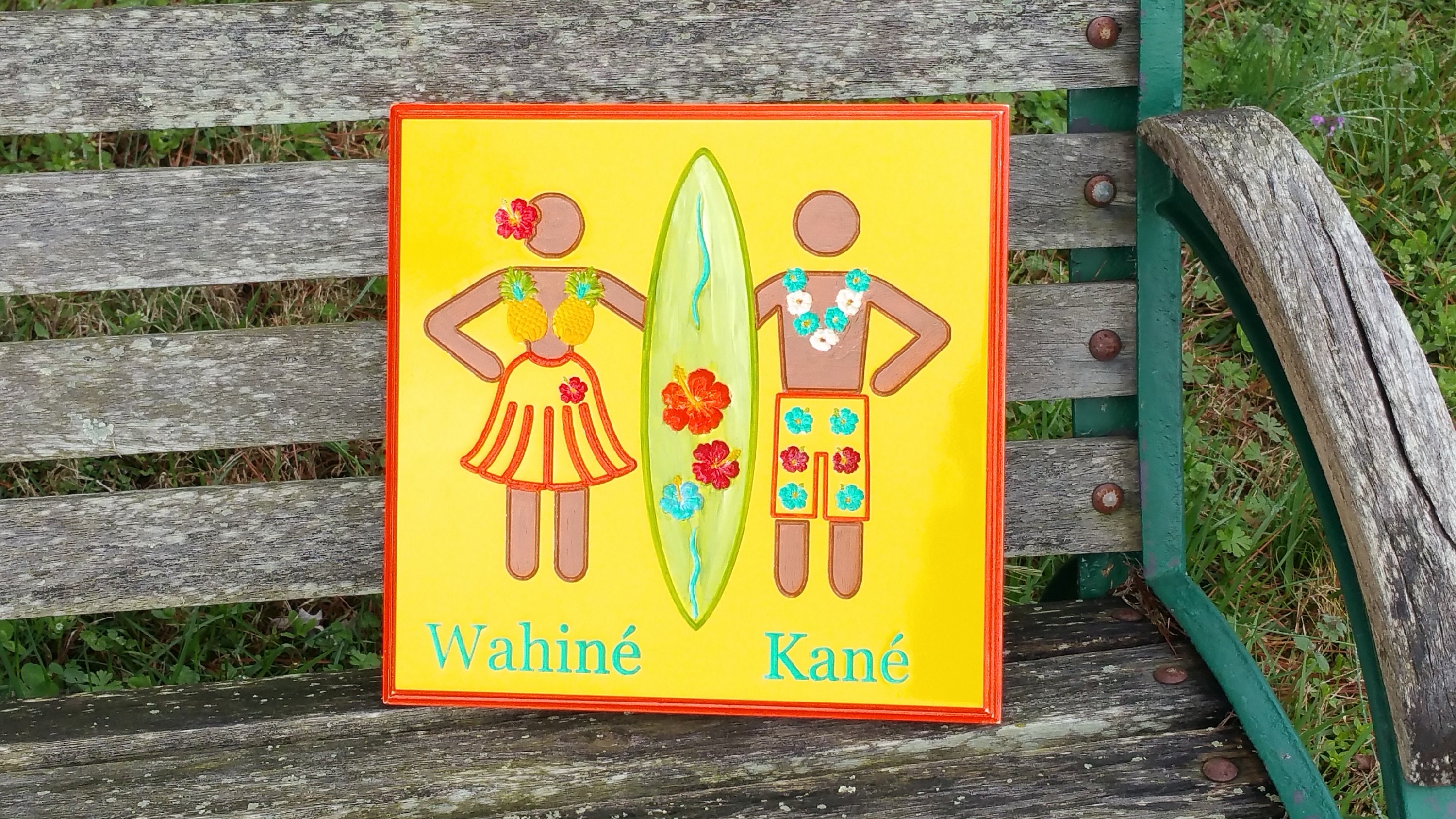 Tropical Island Hawaiian Surfer Sign Pool House Restroom | Etsy