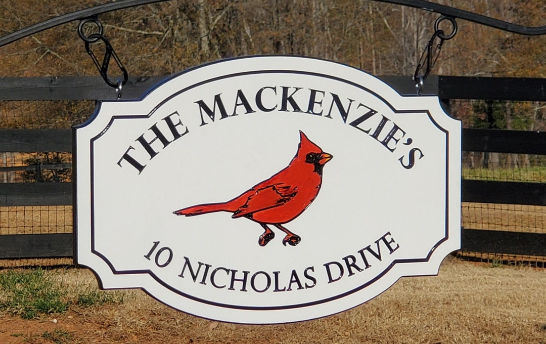 Cardinal Bird Sign Hanging Cottage House Address Sign, Large ...