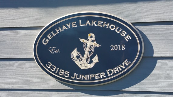 Lake House Name Address Sign Nautical Anchor Sign | Etsy