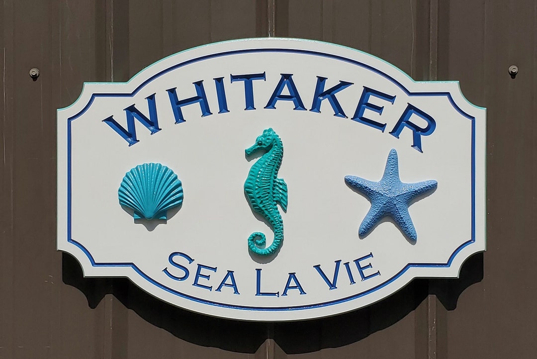 Carved Signs Sea Horse Shell Carvings Beach House Sign Outdoor PVC Sign ...