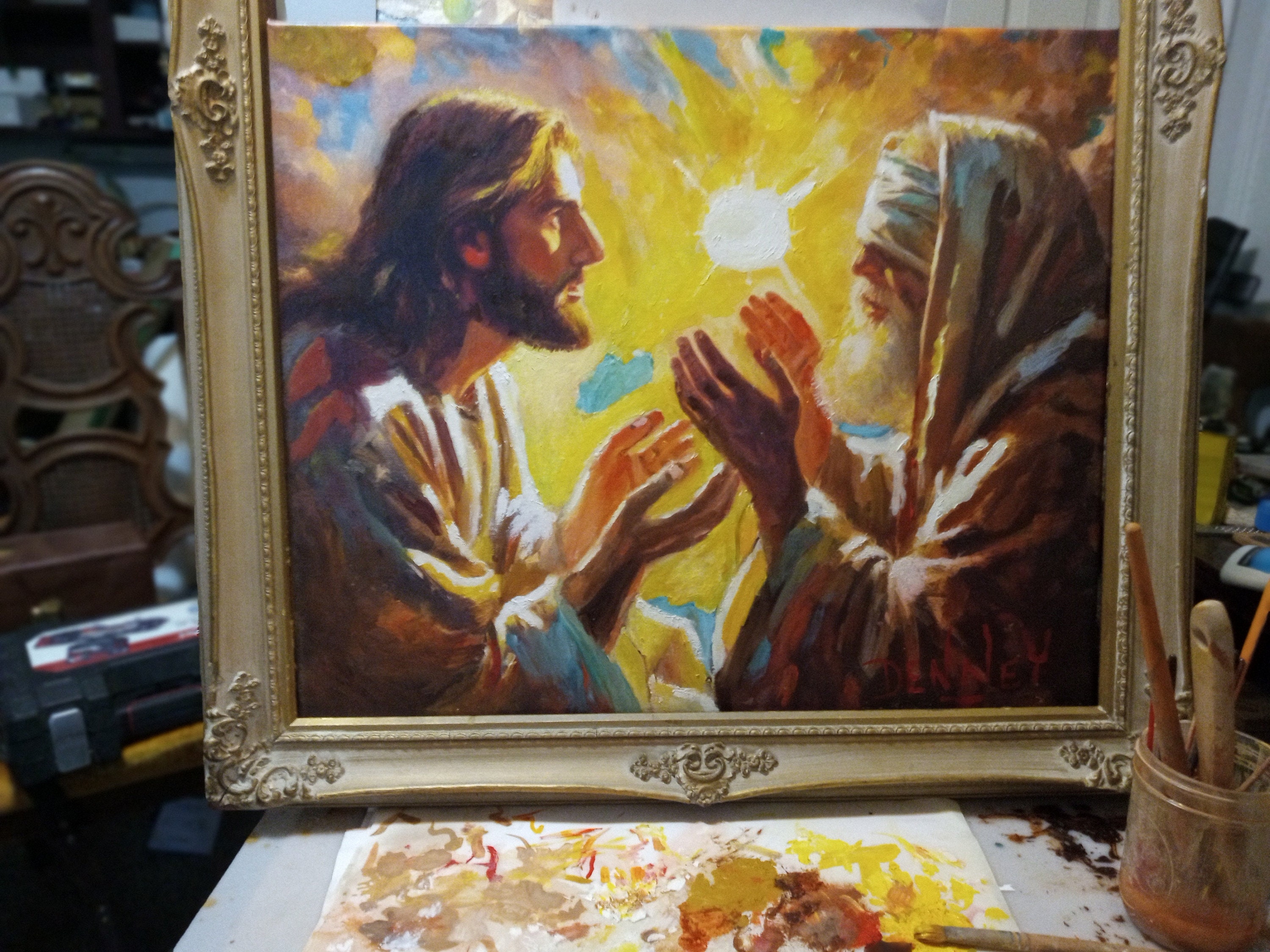JESUS Healing the Blind Man, Original Art, Painted by Artist, Christain ...