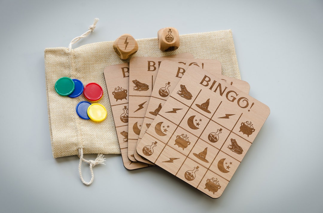 Magical Themed Wood Bingo Game | 4 Player Wood Bingo Set | 4x4 Bingo ...