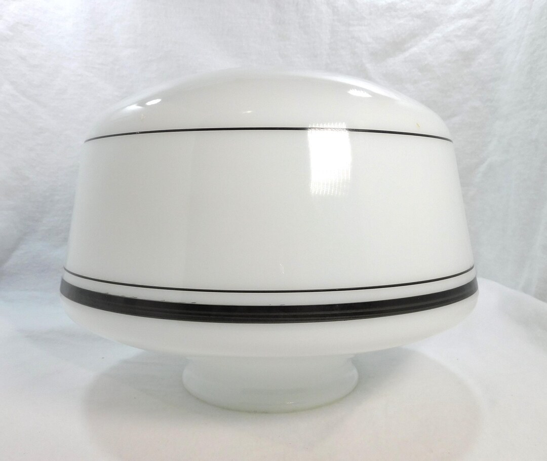 Vintage MCM White Ceiling Light Shade Black Line - Etsy