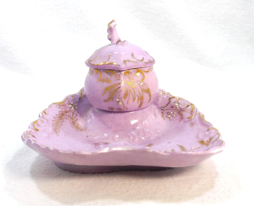 Antique Porcelain Inkwell Pink & Gold - Etsy