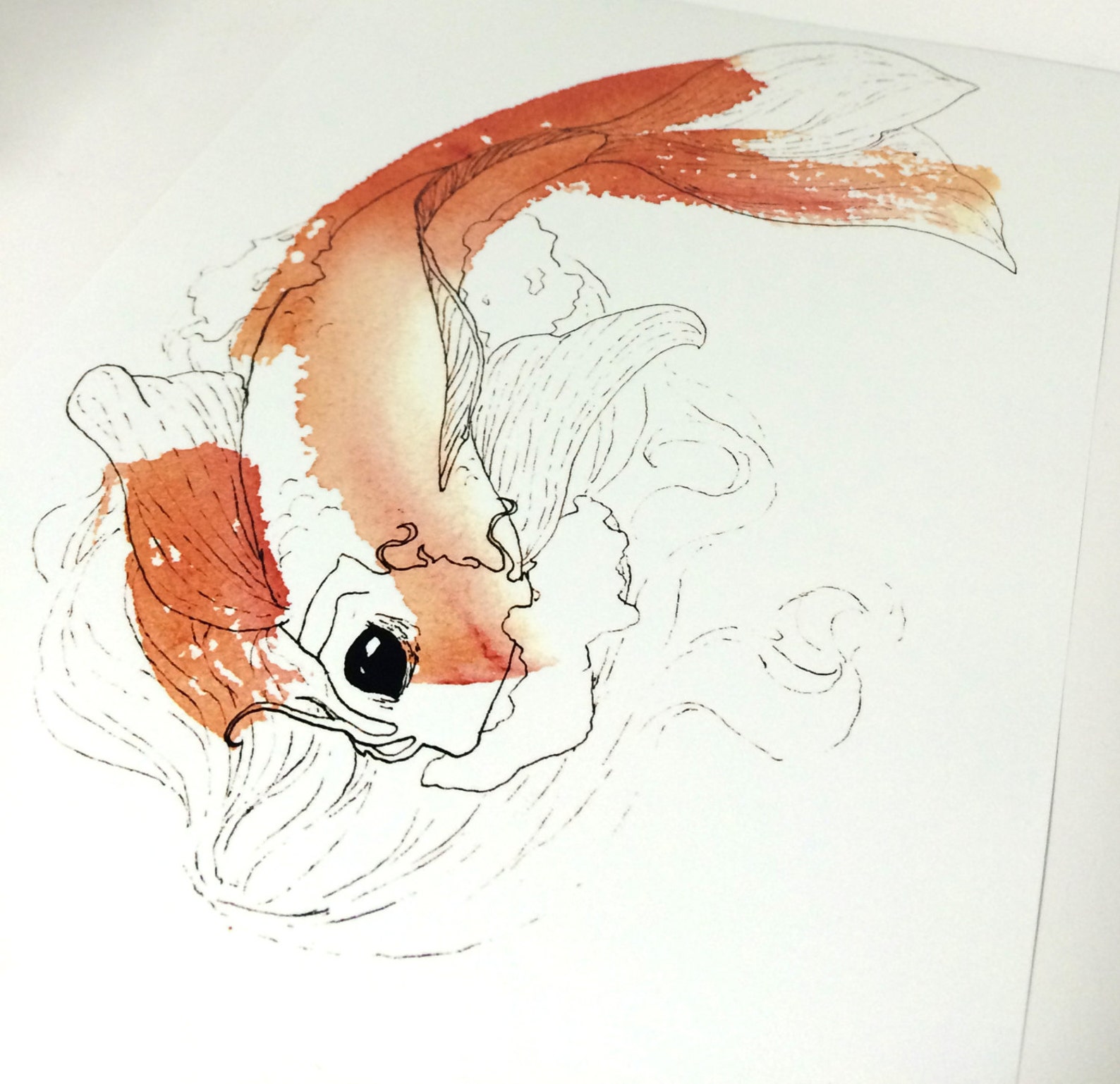 Pen and Watercolor Koi Fish Painting Artists Print, Art Print of ...