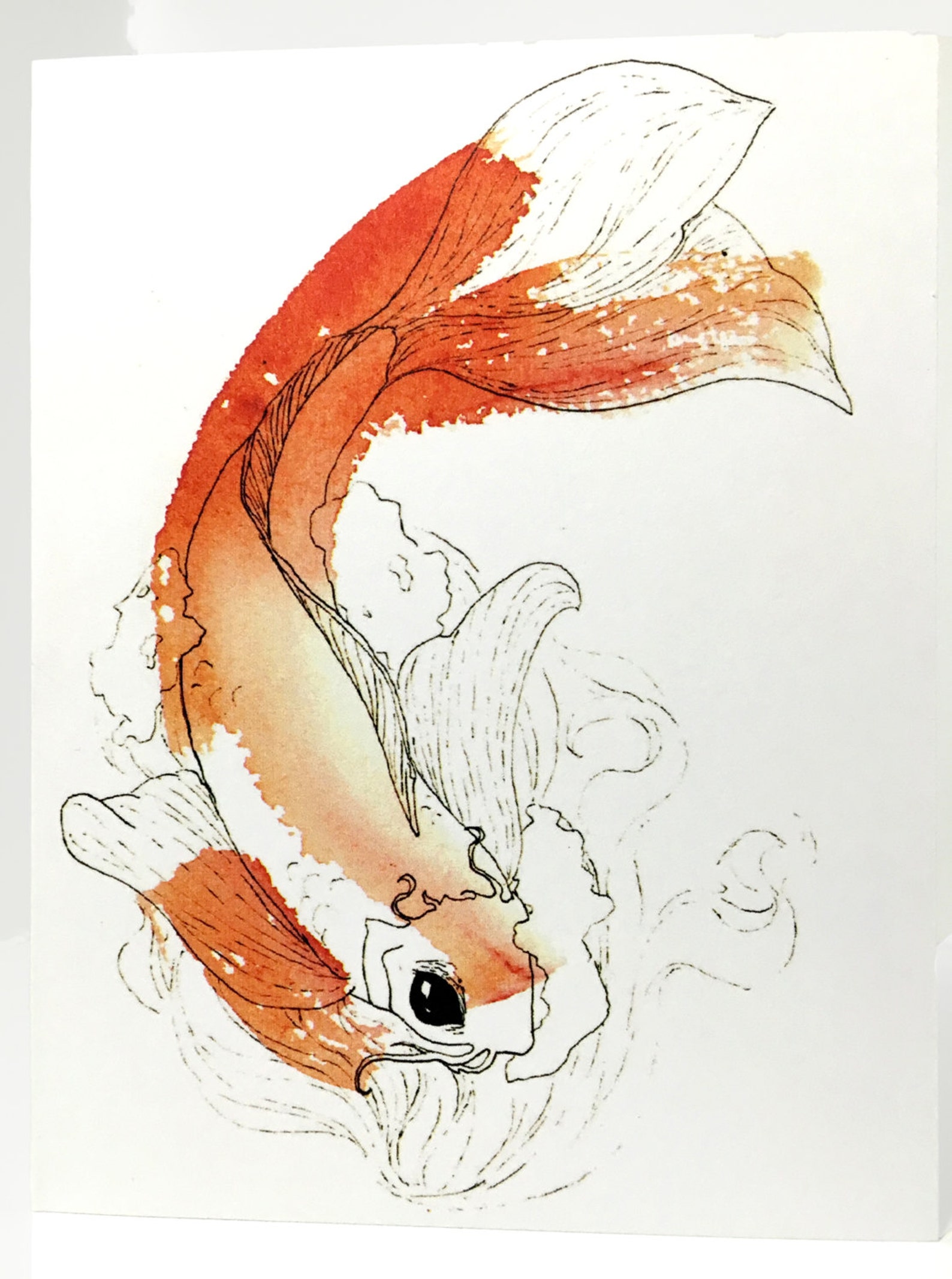 Koi Fish Note Cards With Envelopes, Blank Watercolor Fish Greeting ...