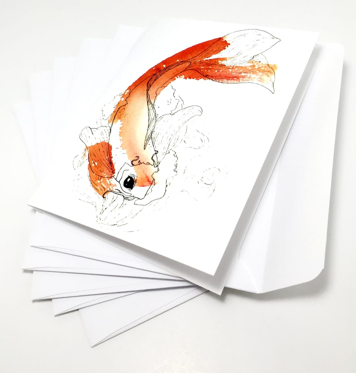 Koi Fish Note Cards With Envelopes Blank Watercolor Fish - Etsy