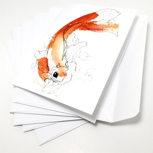 Koi Fish Note Cards With Envelopes, Blank Watercolor Fish Greeting ...