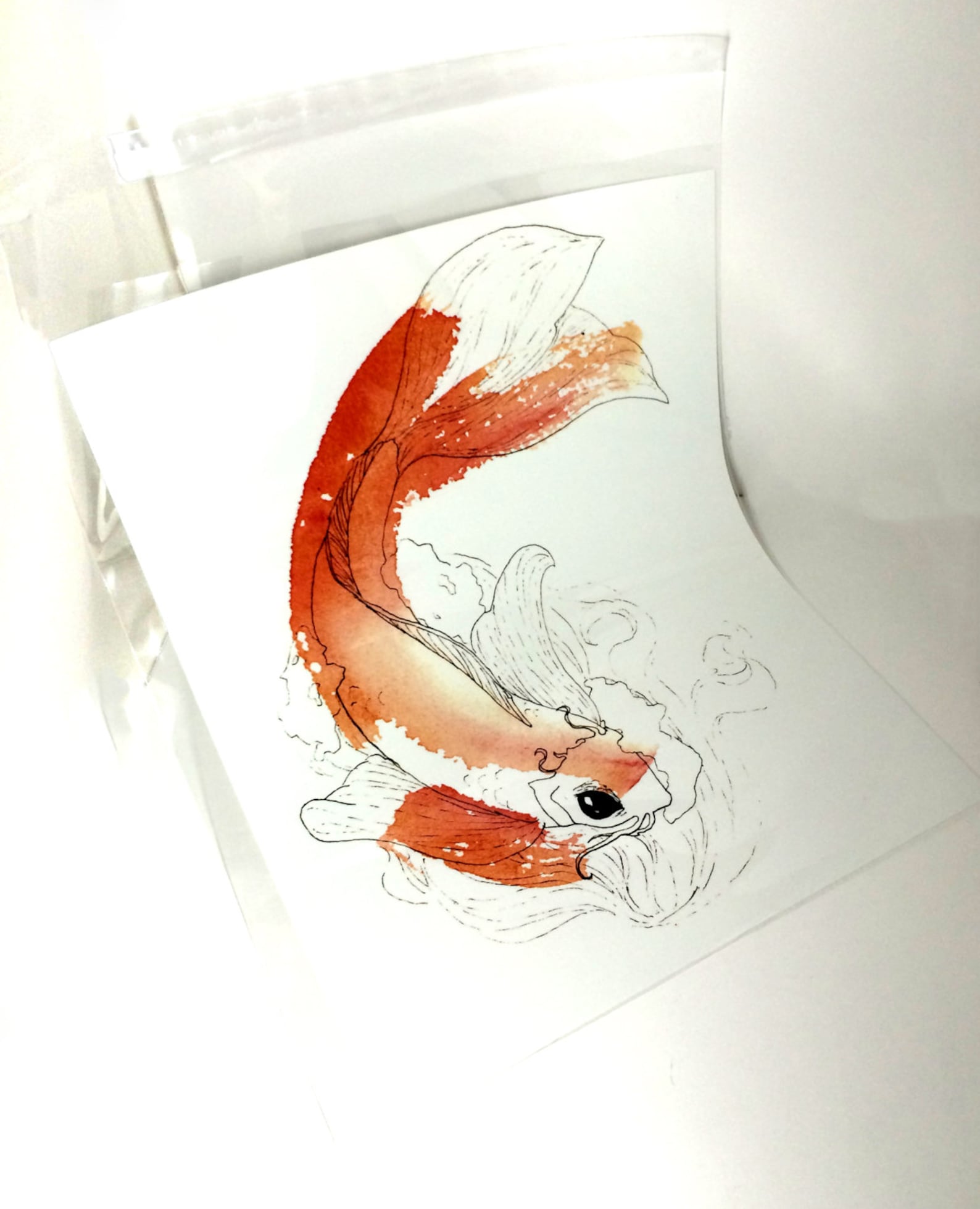Pen and Watercolor Koi Fish Painting Artists Print, Art Print of ...