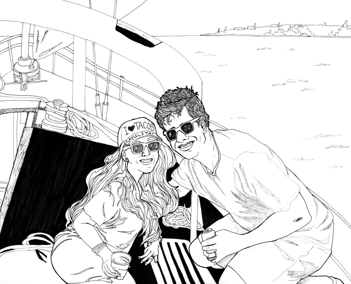 Custom Couples Portrait Drawing Engagement Gift Made to | Etsy