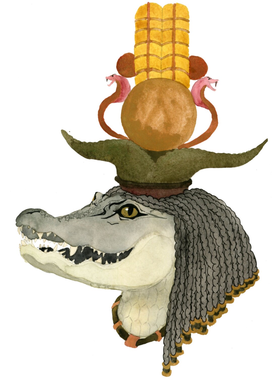 Egyptian God Sobek Artist Watercolor Print, Nile Crocodile God of ...