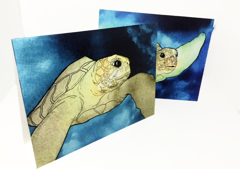 Sea Turtle Note Cards, Ocean Themed Stationery Present, Nautical Gift ...