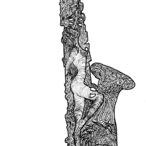 Sensual Pen and Ink Pinup Girl in Saxophone, Detailed Pattern Saxophone ...