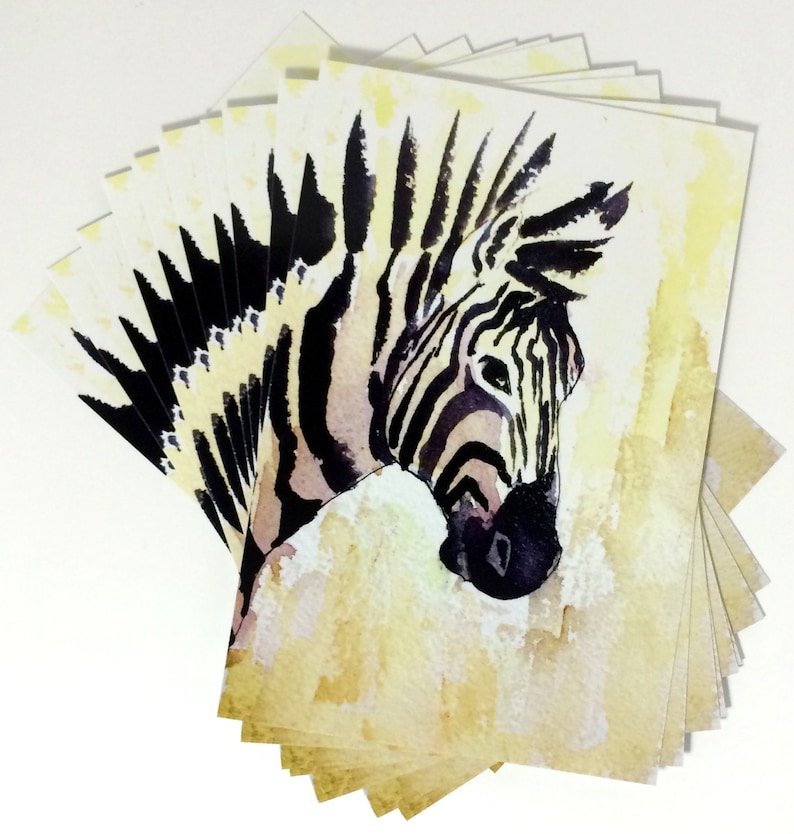 Painted Zebra Cards, Watercolor Zebra Stationery, Baby Zebra Postcards ...