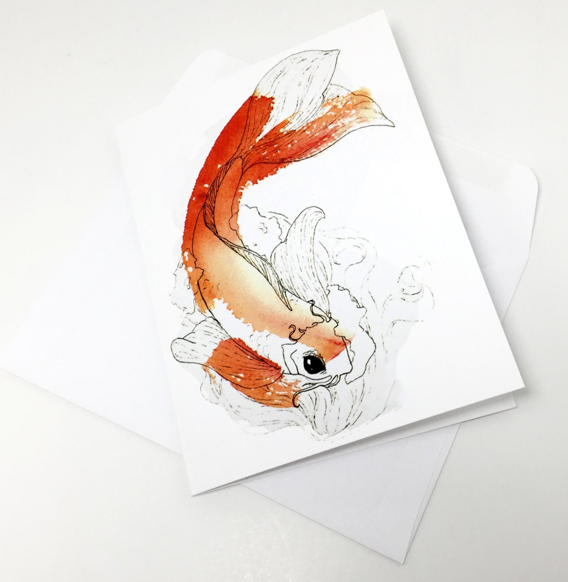 Koi Fish Note Cards With Envelopes Blank Watercolor Fish - Etsy